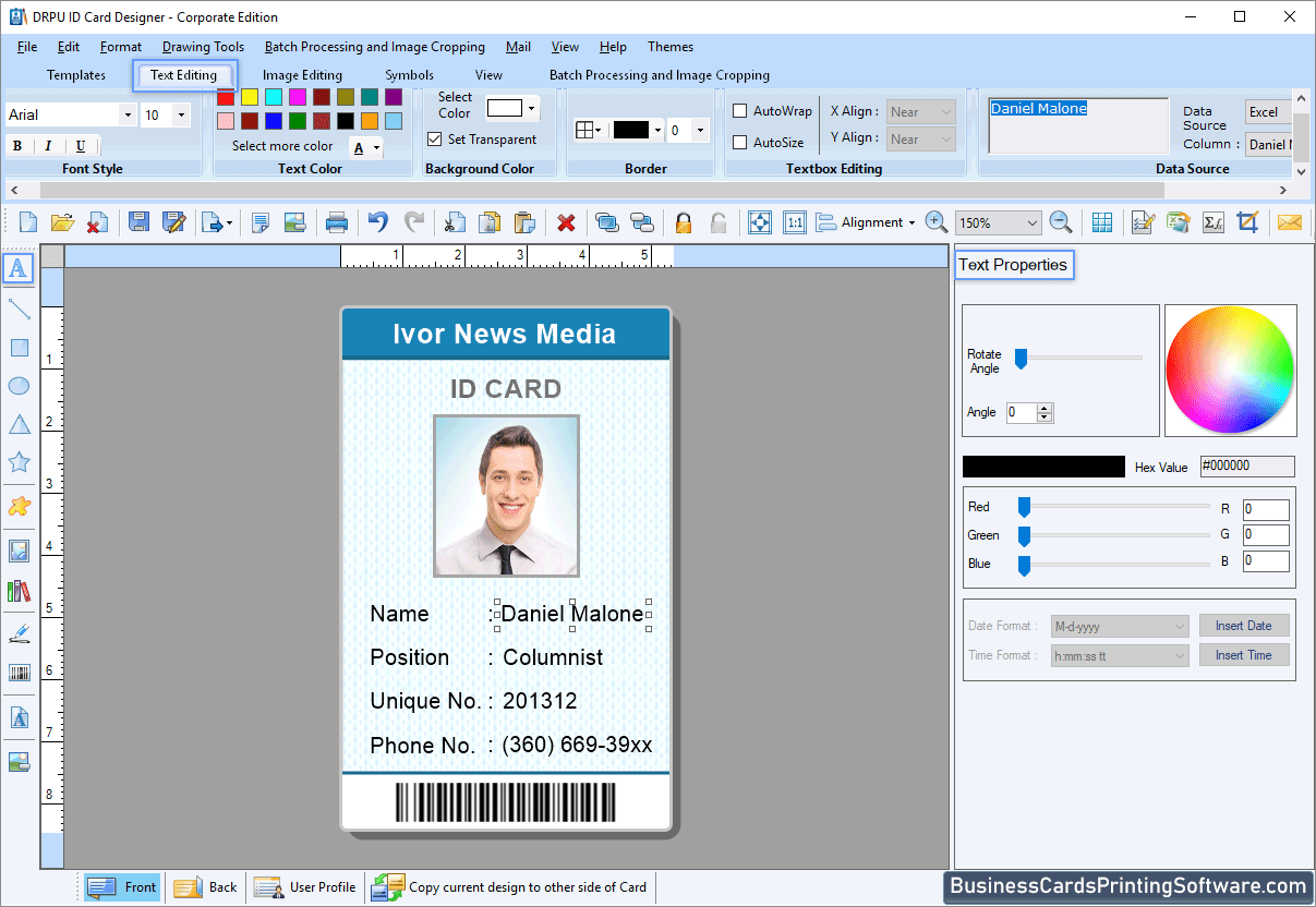 ID Cards Designing (Corporate Edition) creates identity cards
