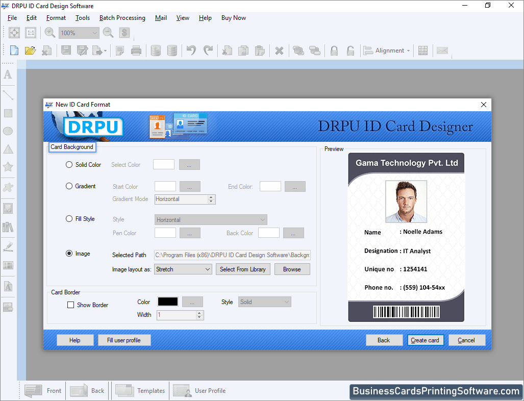 ID Cards Designing Software screenshots for how to create identity card